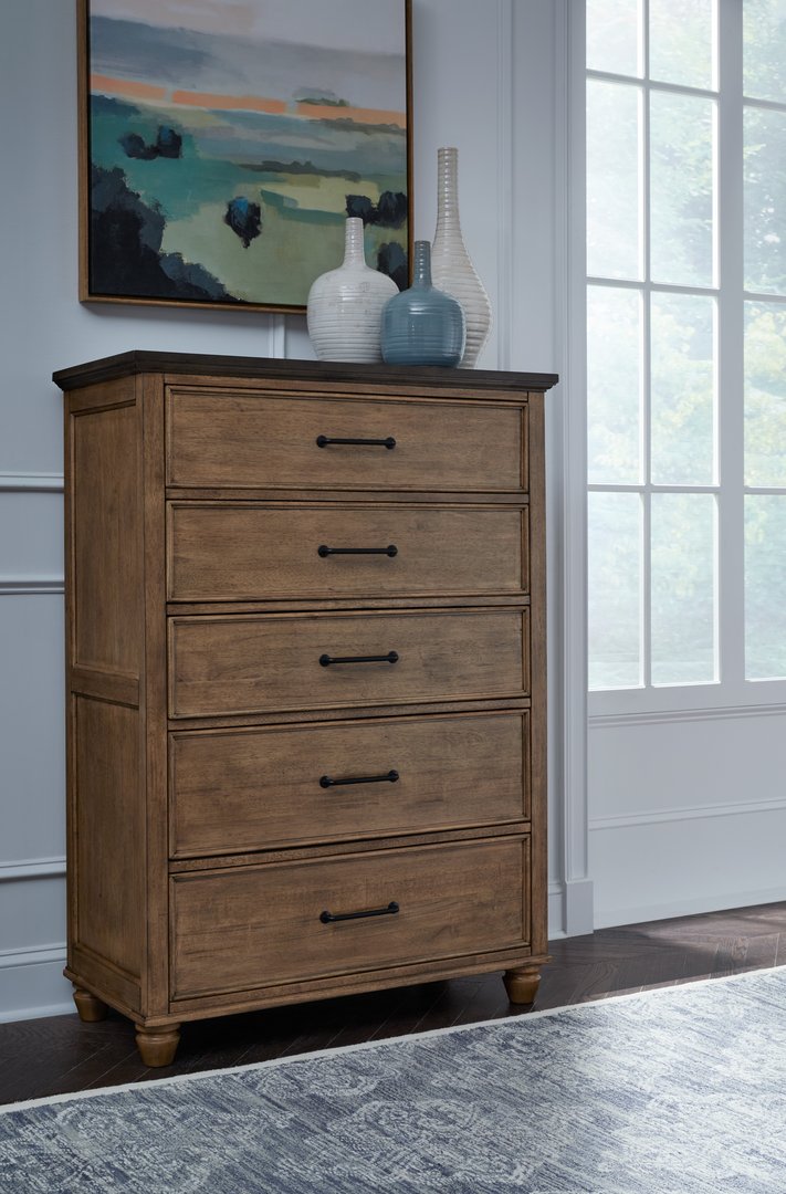 Vista Bedroom - Vista 5 Drawer Chest in Hickory and Coal | John Thomas ...